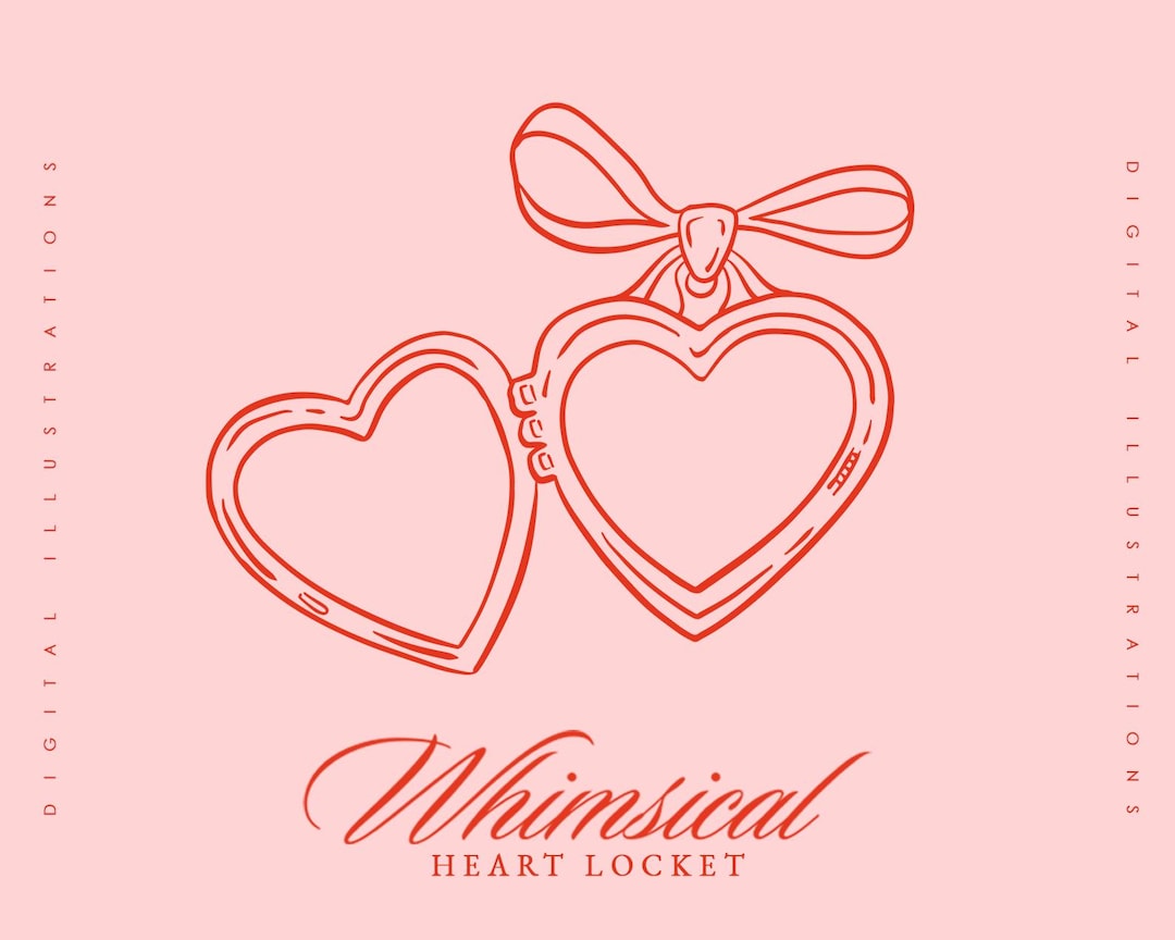 Whimsical Hand Drawn Heart Locket Clip Art SVG PNG - Love Locket Doodle ...
