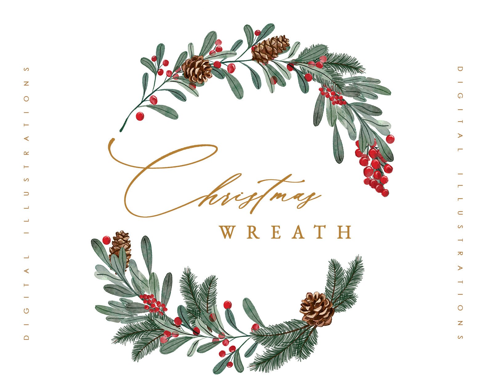 Watercolor Winter Wreath Clipart, Greenery Frame Christmas Clipart ...