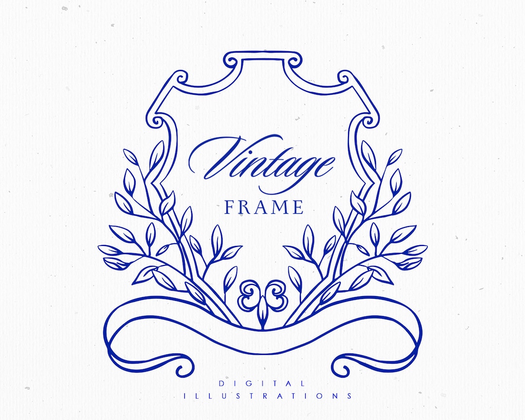 Vintage Crest Frame EPS SVG, Vintage Baroque Floral Frames, Fine Line ...