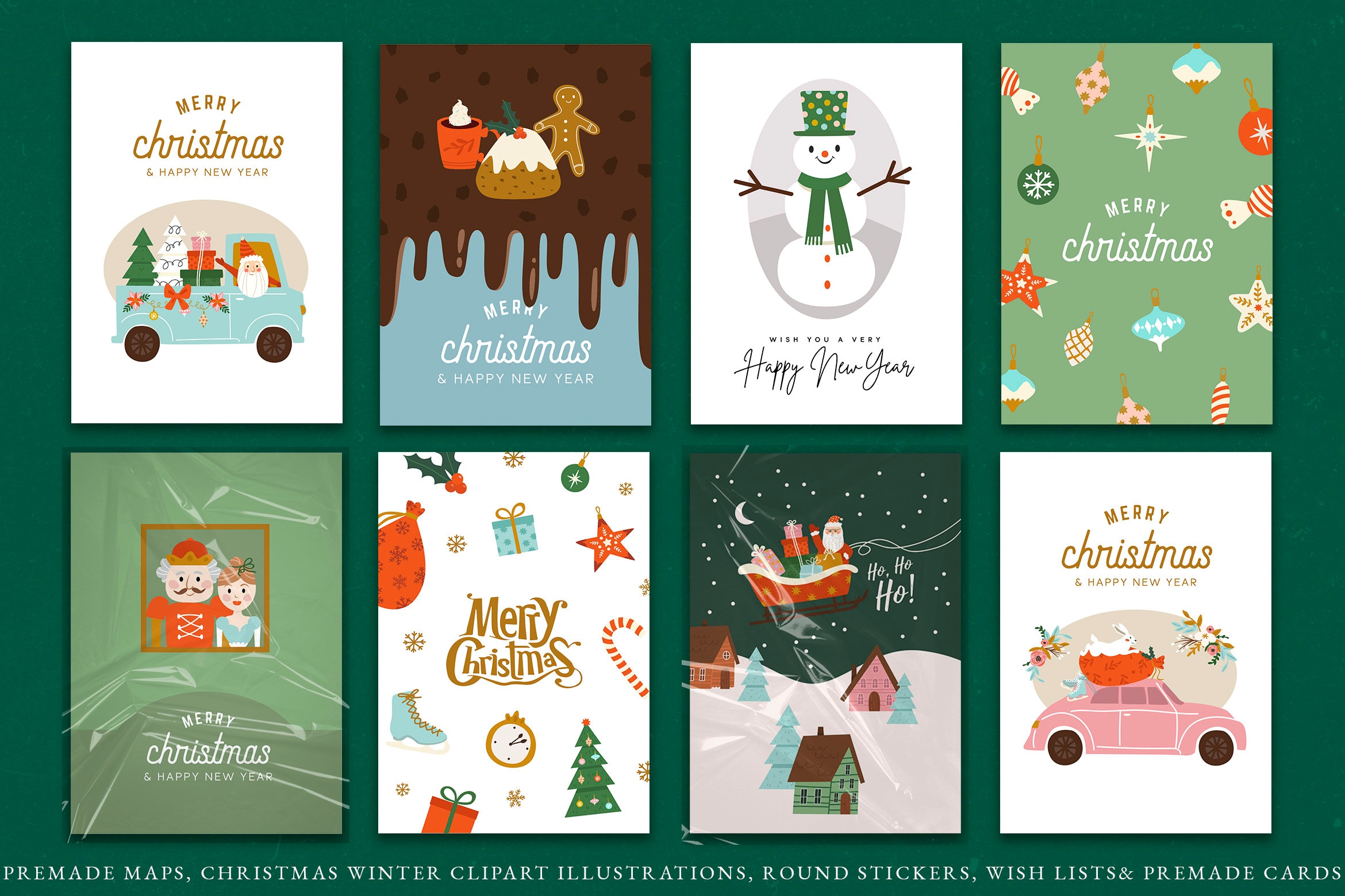 Christmas Happy New Year Cards, Christmas Card Set of 12 Different ...