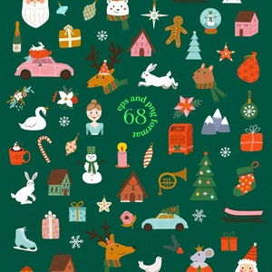 Christmas Cute Clipart, Santa Claus Clipart, Winter Postcards, Festive ...