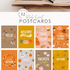 Autumn Clipart Kawaii Cozy Fall Postcard Set, Autumn Seamless Patterns ...
