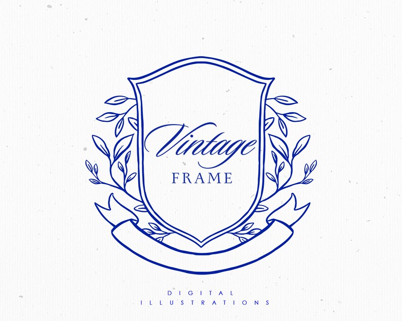 Vintage Crest Frame EPS SVG Vintage Floral Frames Fine Line - Etsy
