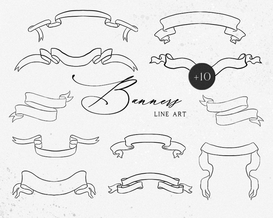 Banner Clip Art, Line Art Vintage Banner, Ribbon Clipart, Ribbon Vector ...