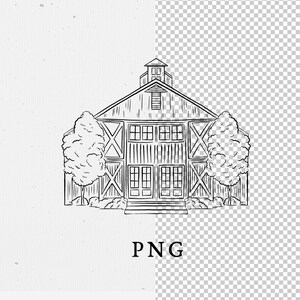 Cottage House Line Art - Farmhouse Wedding Clipart - Country Farm House ...