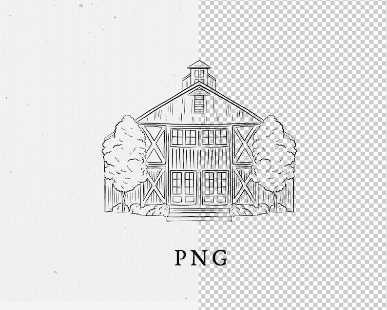 Cottage House Line Art Farmhouse Wedding Clipart Country - Etsy