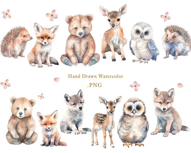 Woodland Animals Clipart, Watercolor Forest Babies, Baby Shower Nursery ...