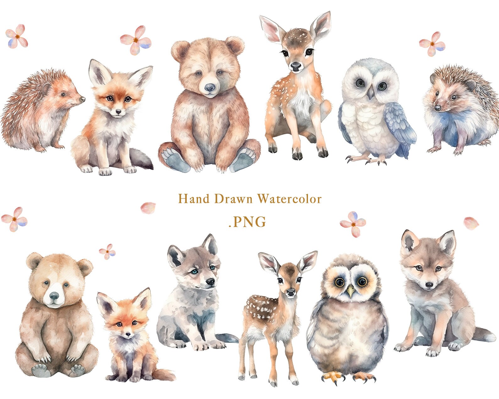 Woodland Animals Clipart, Watercolor Forest Babies, Baby Shower Nursery ...