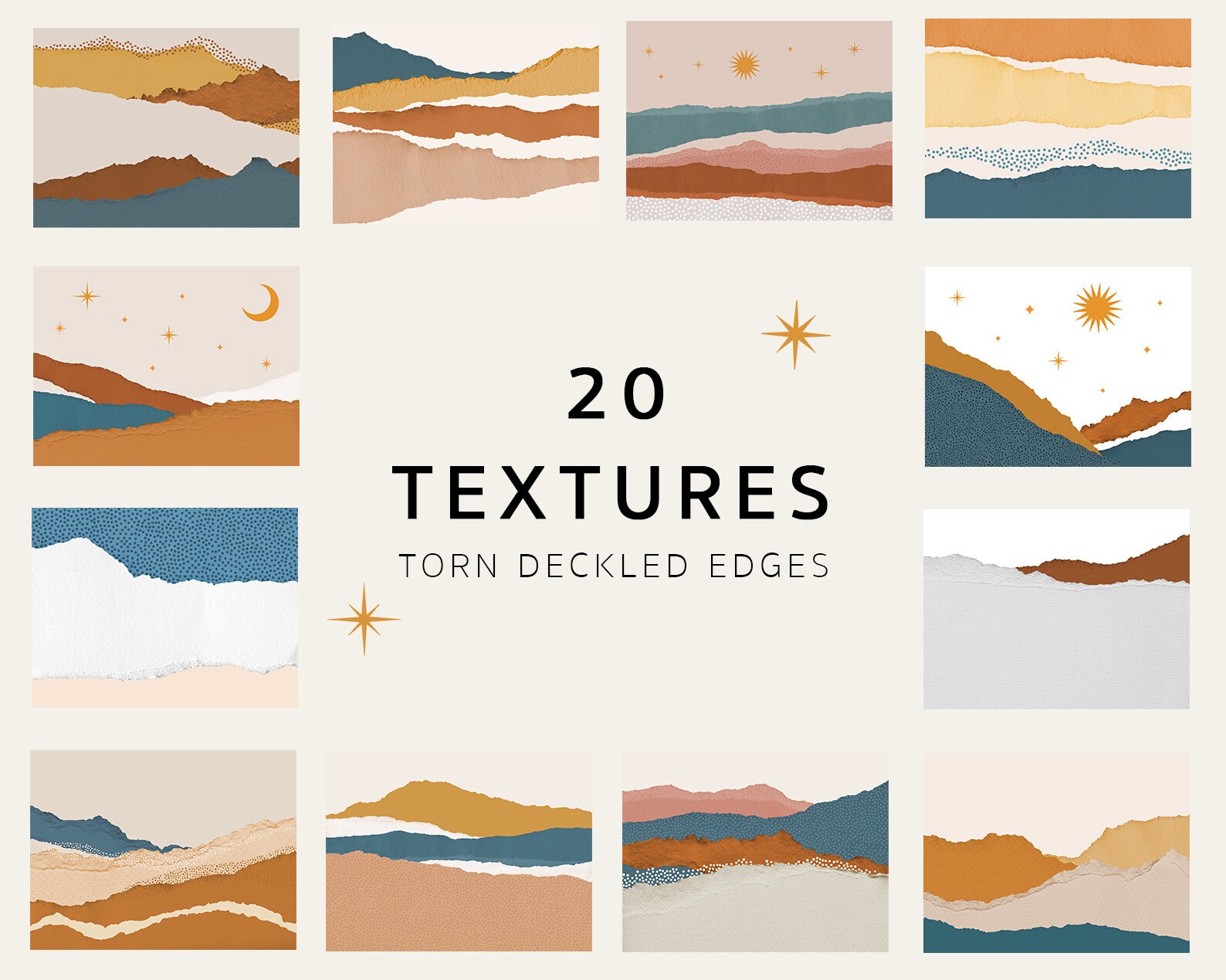 Abstract Landscape Paper Texture, Sun Moon Celestial Clipart ...