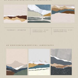 Abstract Mountain Landscapes Torn Deckled Edges Paper Ripped Collage ...