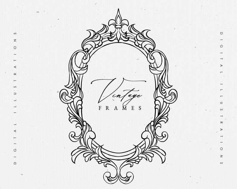 Baroque Vintage Line Art Vector EPS SVG Frames Wedding Clipart - Etsy