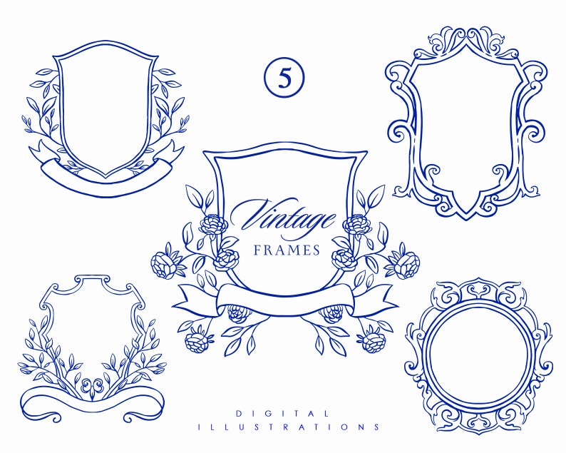 Baroque Line Art Frame Wedding Clipart - Wedding Crest - Victorian ...