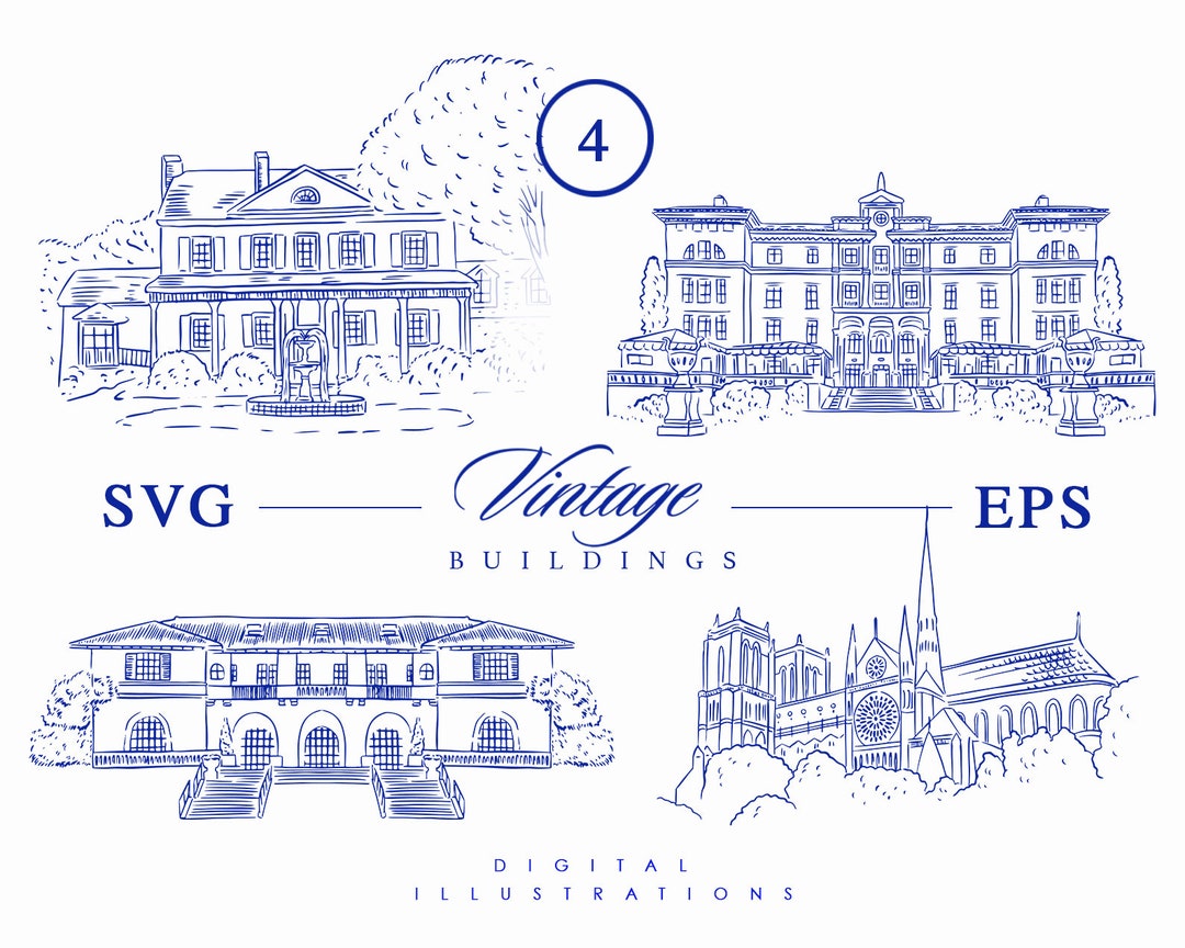Vintage Line Art Houses - Victorian Baroque Ornament - Wedding ...