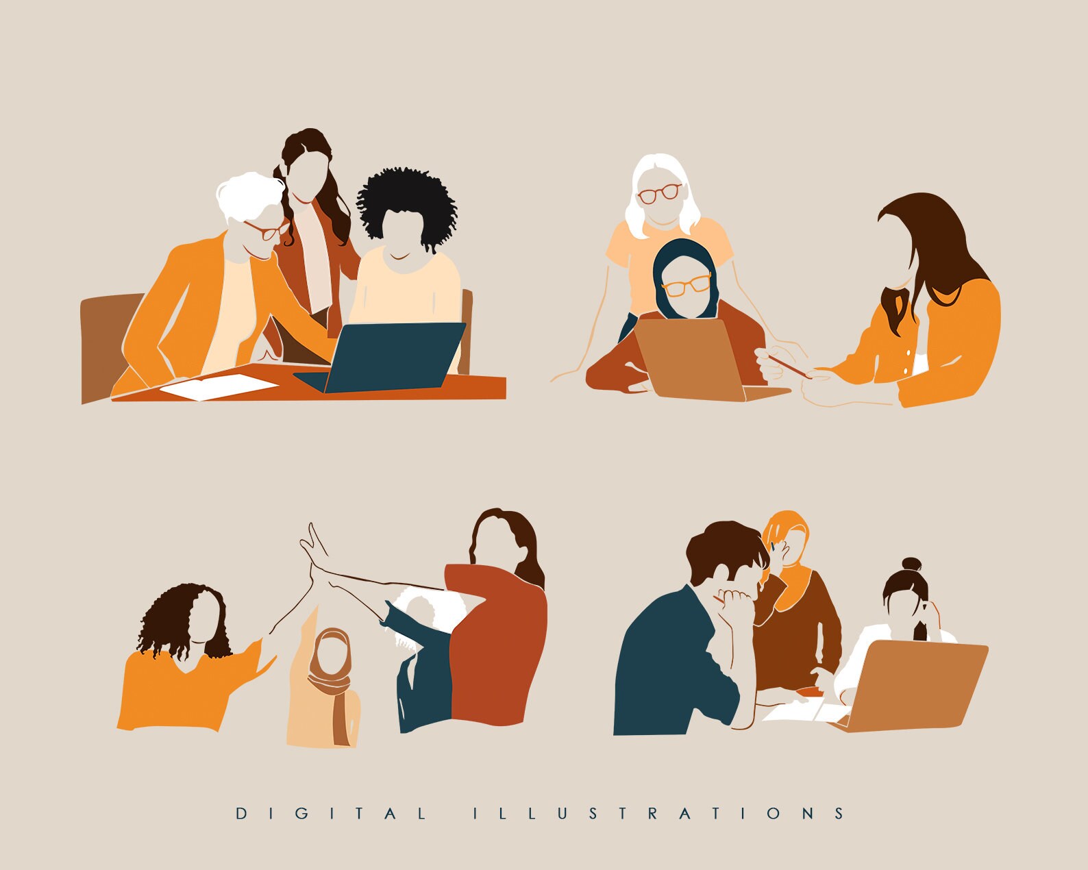 Woman Clipart Freelance Work Abstract Female Male Portraits - Etsy