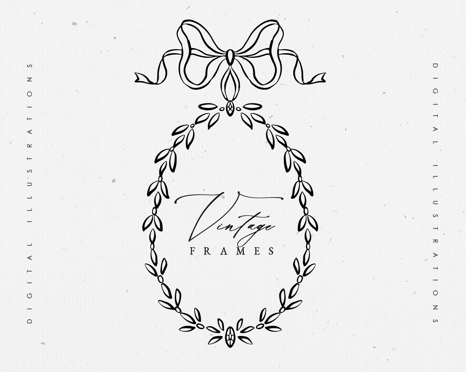 Elegant Floral Line Art Bow EPS SVG Frame, Vintage Crest Frame Invite ...