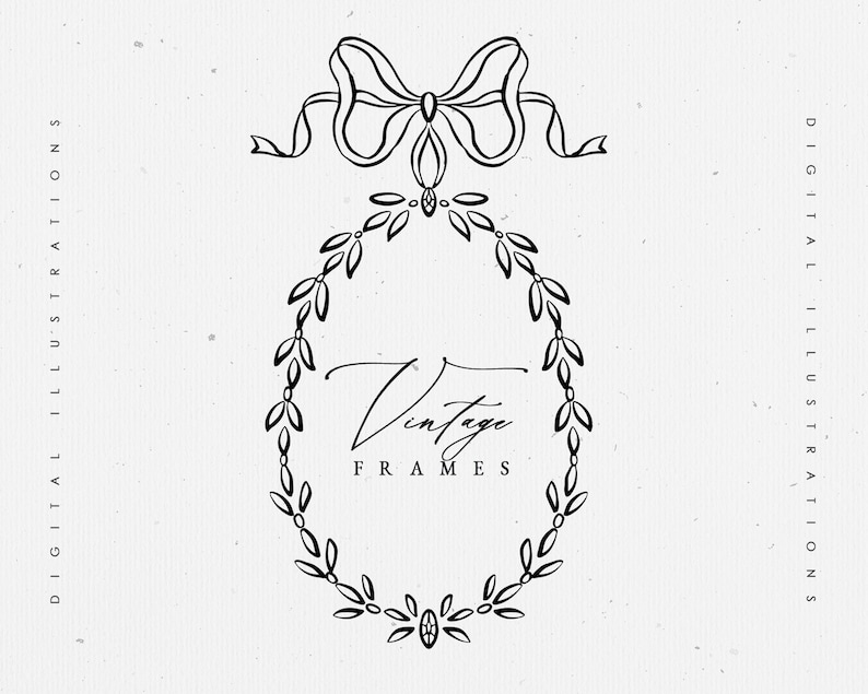 Elegant Floral Line Art Bow EPS SVG Frame Vintage Crest Frame - Etsy