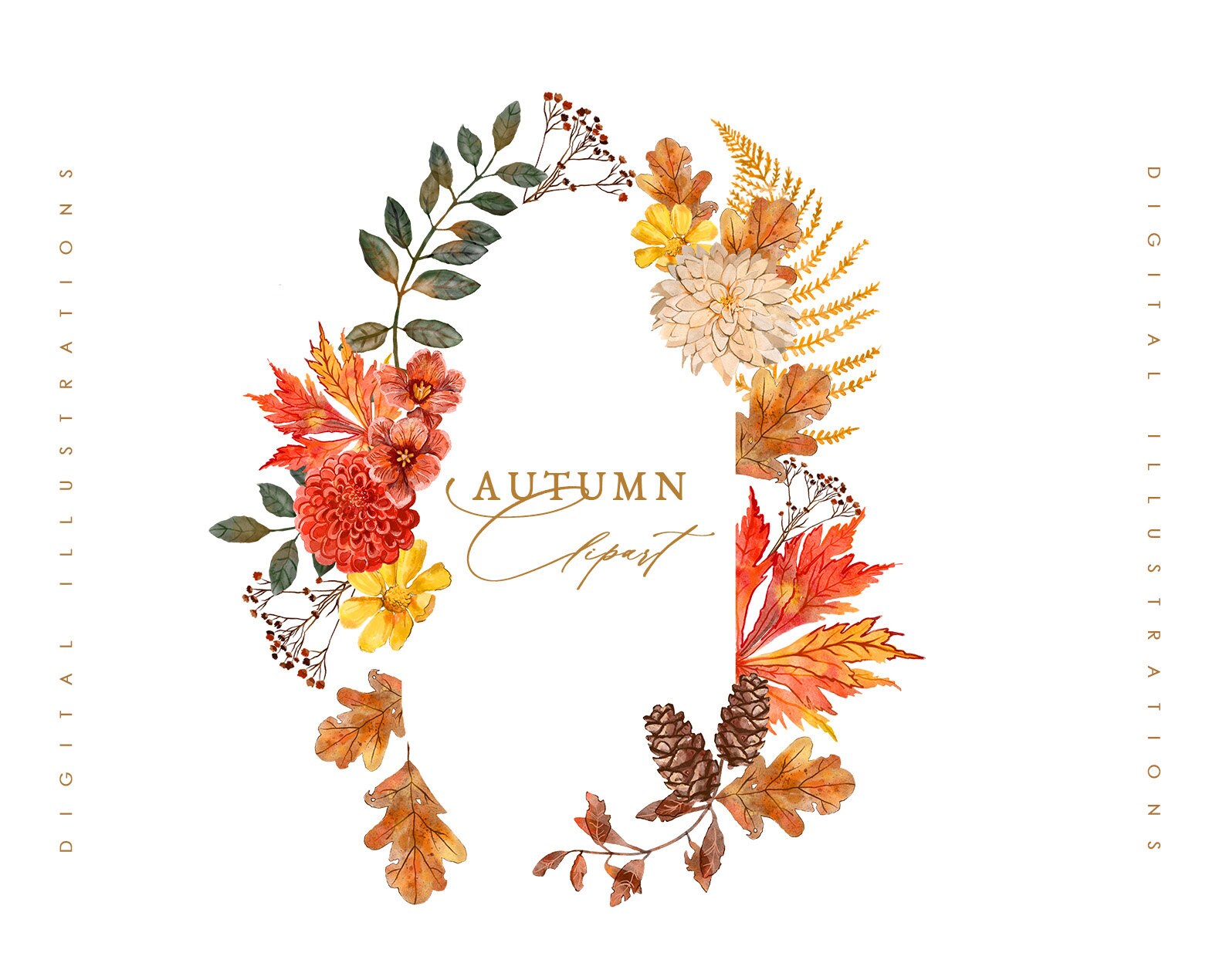 Autumn Fall Oval Frame Watercolor Autumn Frame Clipart Fall - Etsy