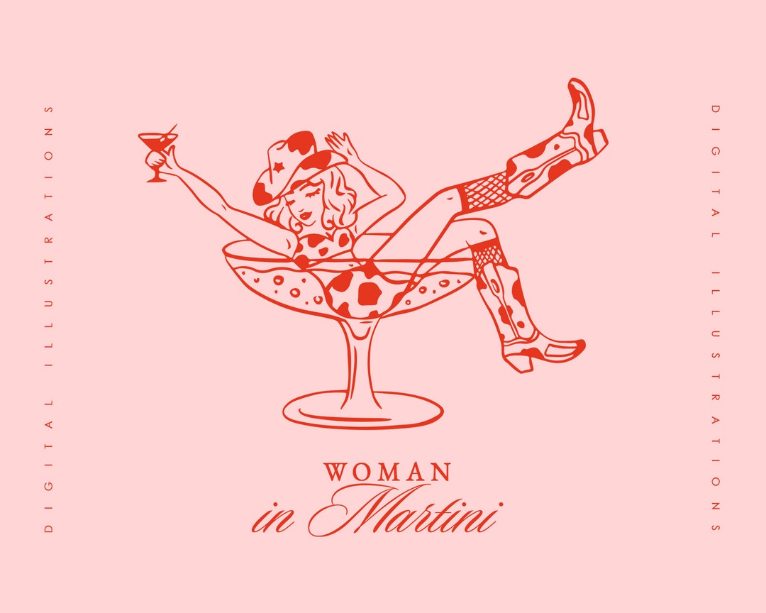 Cowgirl Woman in Martini Glass Illustration SVG PNG, Bachelorette Party ...