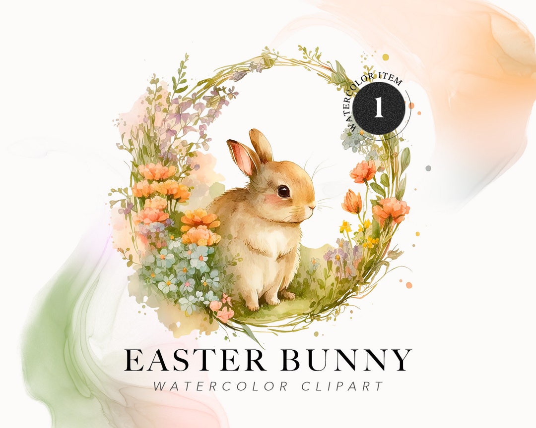 Easter Bunny Clipart, Cute Watercolor Baby Rabbit, Easter Clip Art ...