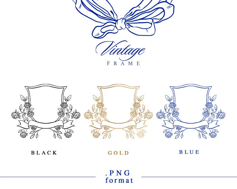 Vintage Crest Frame EPS SVG Vintage Floral Frames Fine Line - Etsy