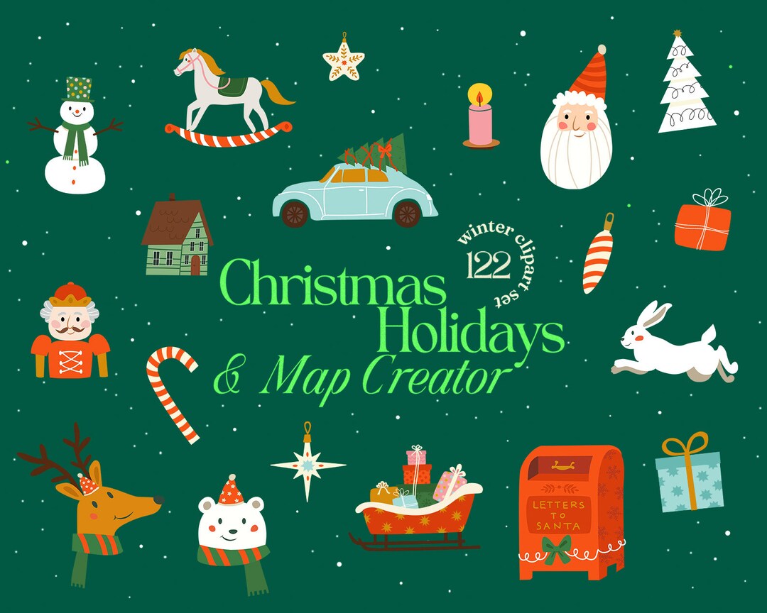 Christmas Cute Clipart, Santa Claus Clipart, Winter Postcards, Festive ...