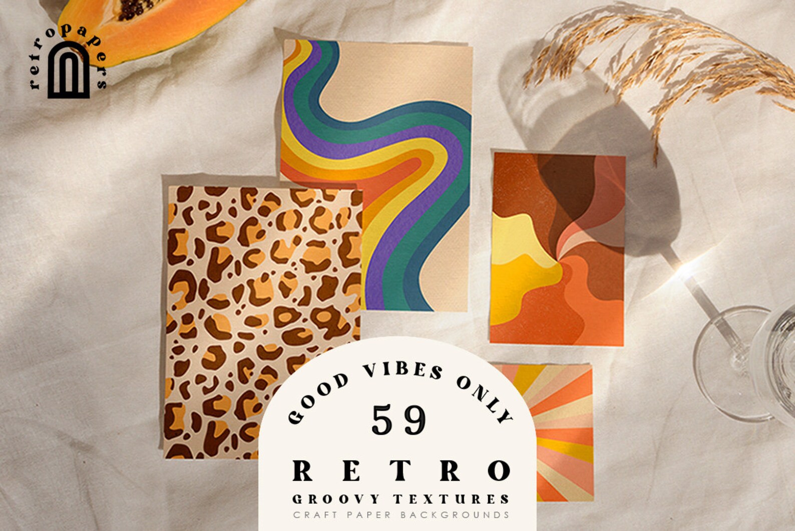 Retro Digital Paper Hippie 60s 70s Abstract Landscape Texture - Etsy