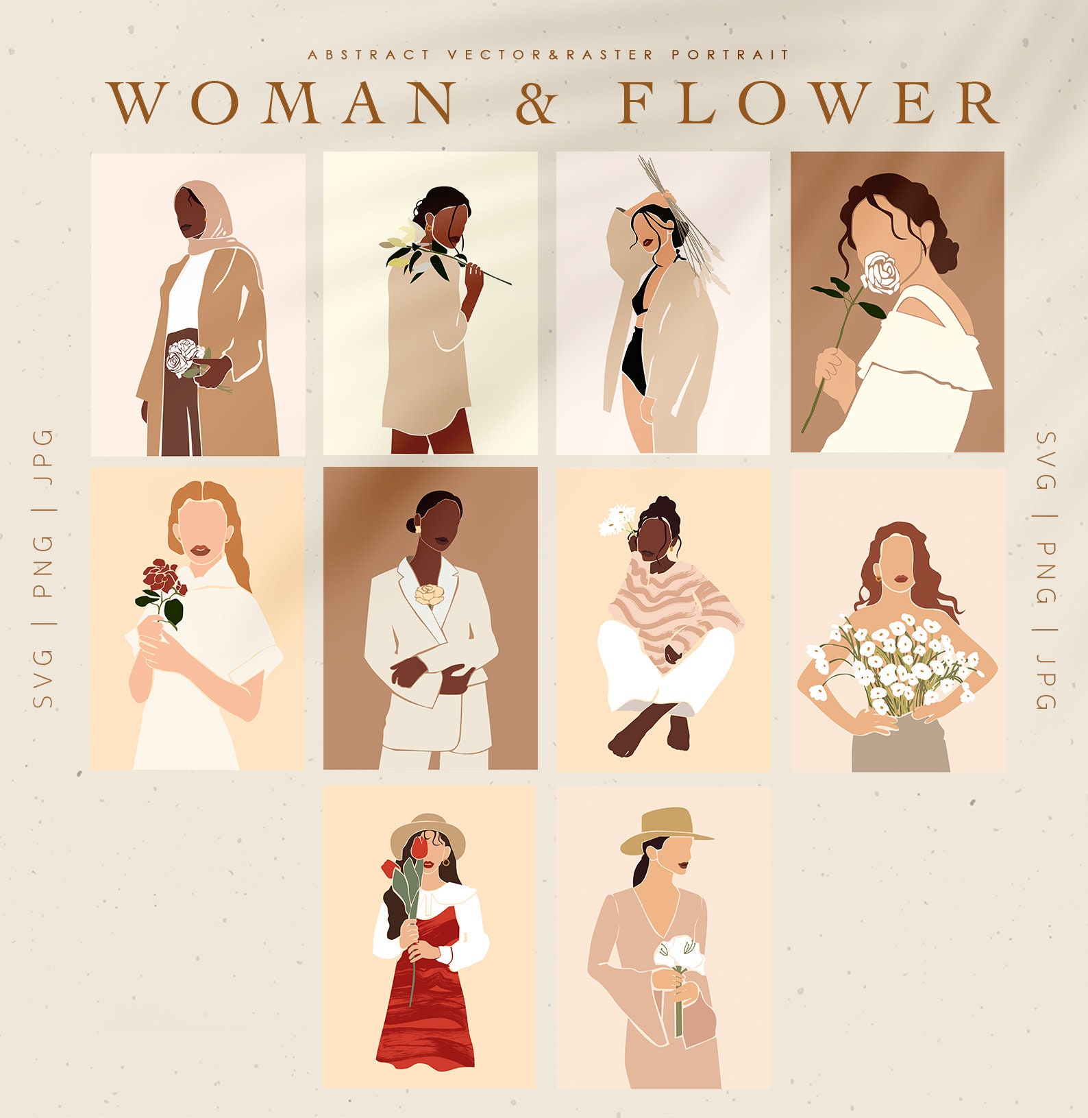 Woman Faceless Portraits SVG Minimal Boho Women Face Clip - Etsy