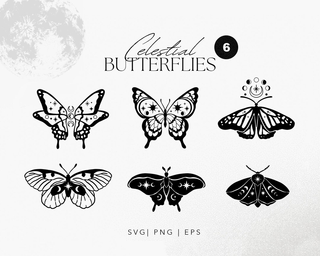 Celestial Butterfly SVG Moth Clipart Witchy Clip Art File for Cricut ...