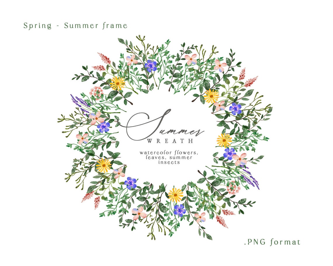Watercolor Floral Wreaths Wild Flowers Floral Clipart - Etsy