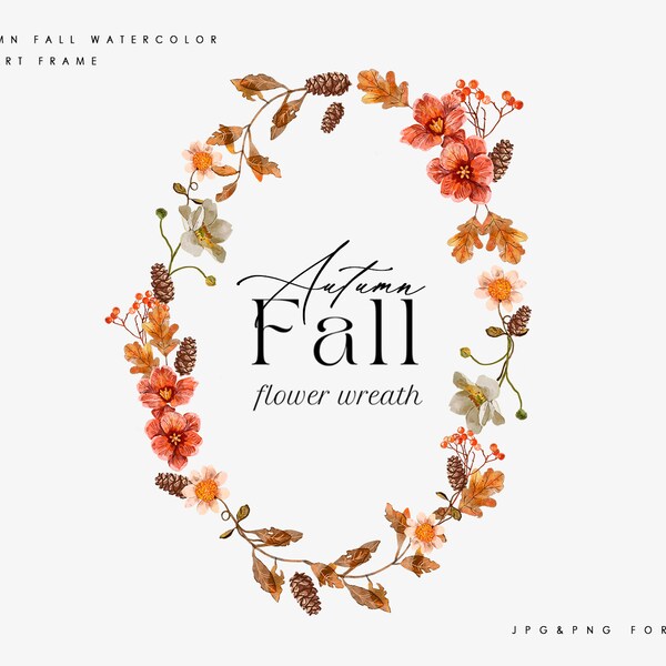Watercolor Fall Wreath Pumpkin Clipart, Autumn Clipart, Autumn Clipart ...