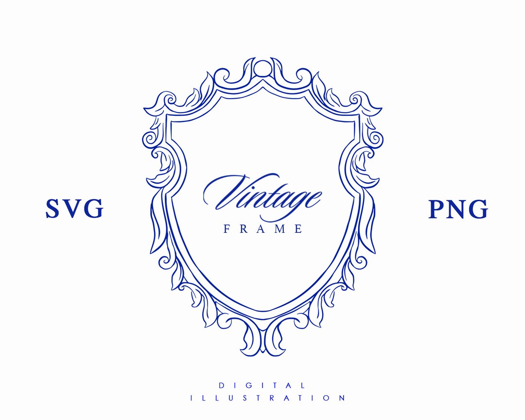 Vintage Crest Frame EPS SVG, Vintage Floral Frames, Fine Line Frame ...