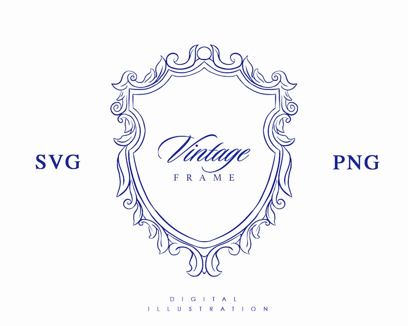 Vintage Crest Frame EPS SVG Vintage Floral Frames Fine Line - Etsy