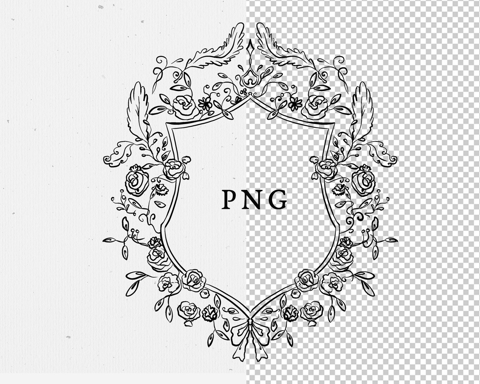 Wedding Floral Line Art Frame SVG, Vintage Baroque Crest Frame EPS ...