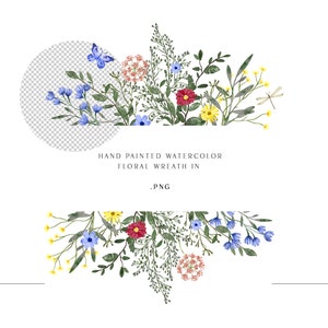 Watercolor Wildflower Meadow Floral Frame Summer Clipart, Png Flowers ...