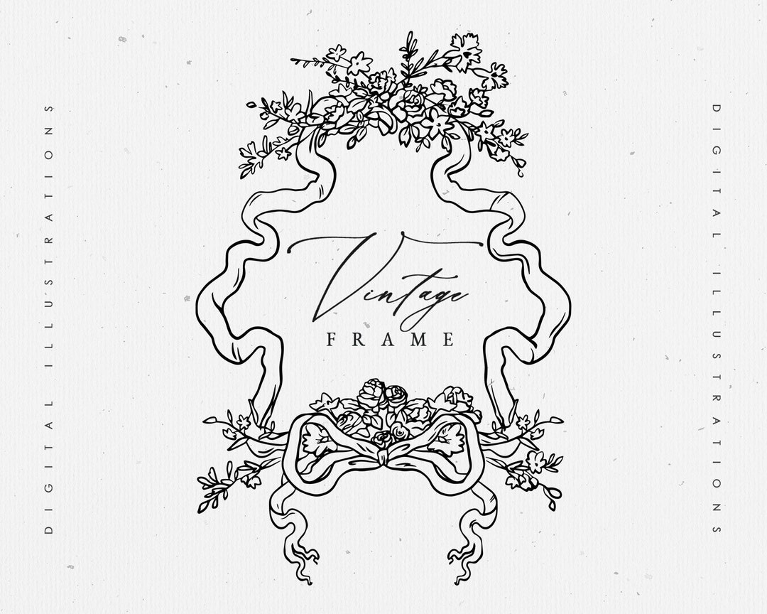 Floral Crest Frame SVG, Vintage Baroque Line Art Crest Frame, Wedding ...