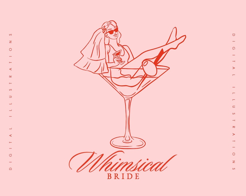 Bride in Martini Glass SVG PNG, Cocktail Girl, Whimsical Wedding ...