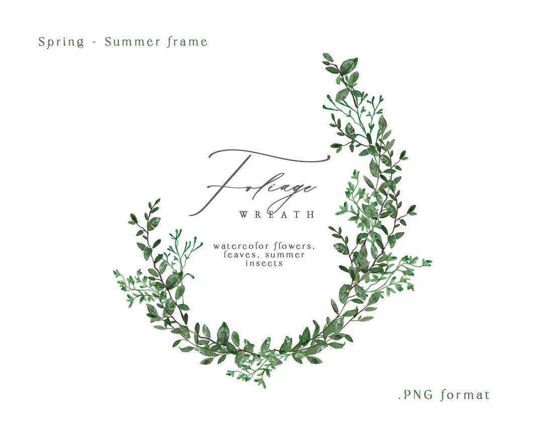 Watercolor Greenery Wreath - Wedding Wreath Clip Art - Green Plants ...