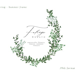 Watercolor Greenery Wreath - Wedding Wreath Clip Art - Green Plants ...