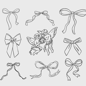 9 Ribbons Bows Hand Drawn Sketch, Whimsical Bow, Ribbon Clipart ...