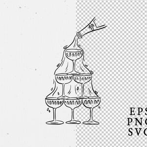 Champagne Tower Sketch Illustration, Wedding Party Martini Tower Clip ...