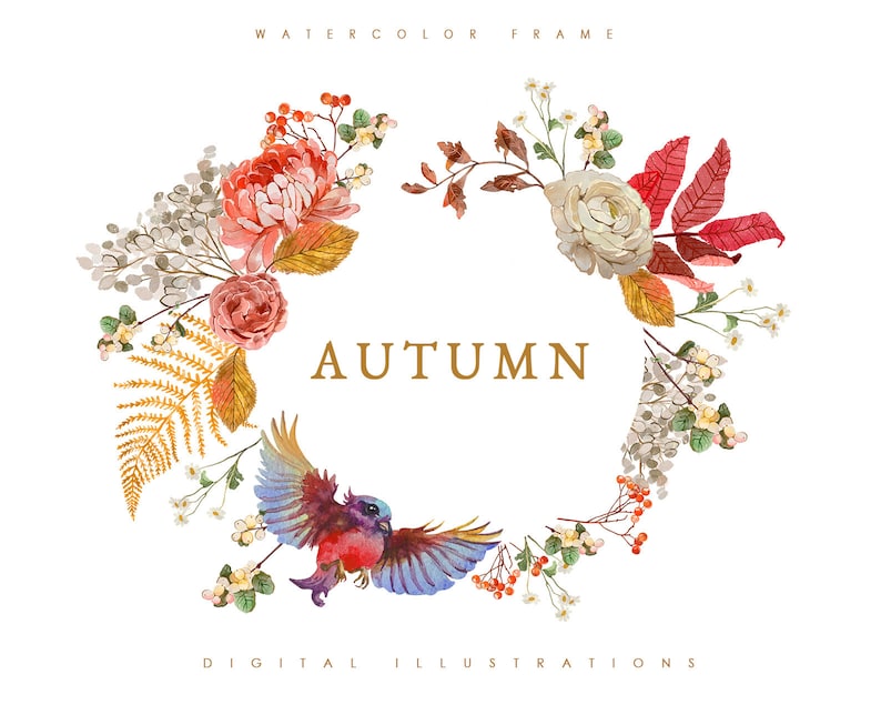 Autumn Fall Frame Clipart Watercolor Floral Flower Frame - Etsy
