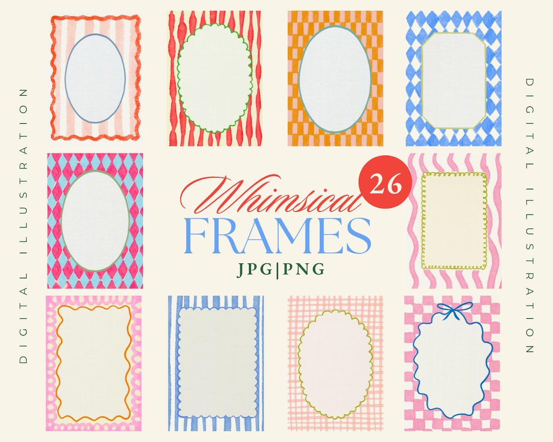 Whimsical Watercolor Frames Clipart Bundle - Wavy Squiggle Invitation ...