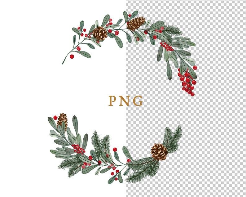 Watercolor Winter Wreath Clipart Greenery Frame Christmas - Etsy