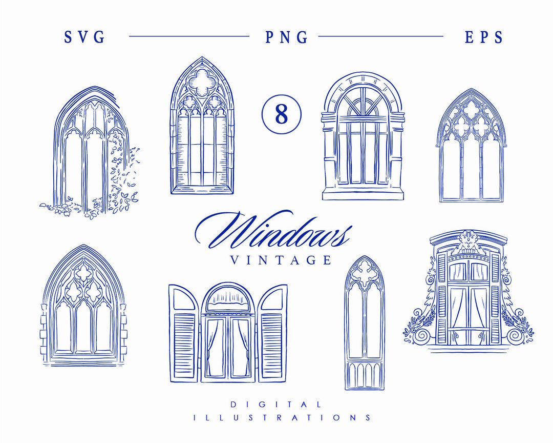 Vintage Windows SVG EPS PNG Wedding Invitation Baroque Victorian Decor ...