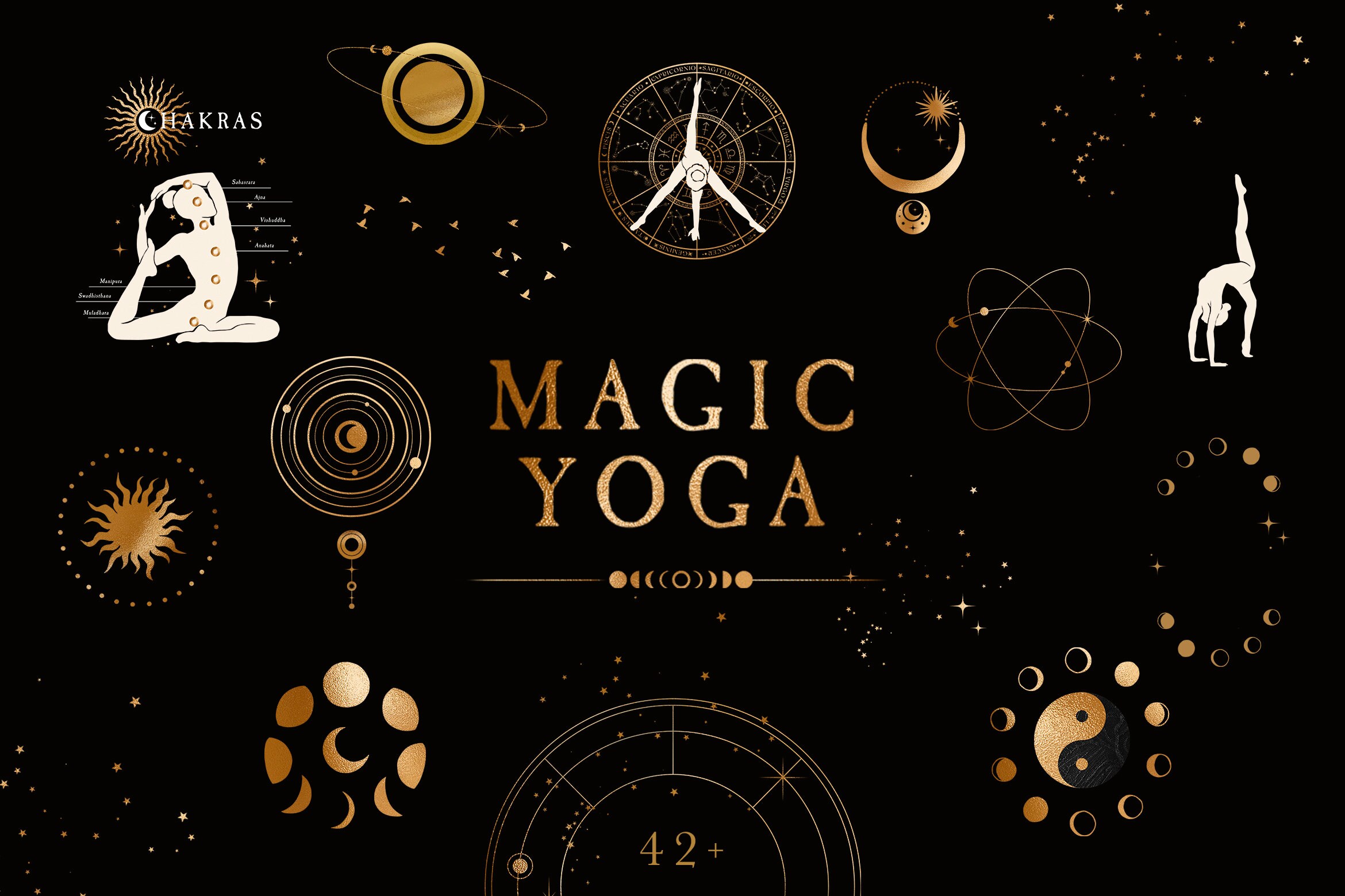 Celestial Astrology Clipart Moon Phases Sun Stars Cosmic Art - Etsy