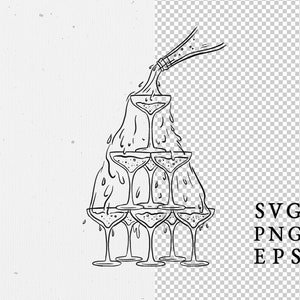 Hand Drawn Champagne Tower Sketch Illustration, Wedding Party Champagne ...