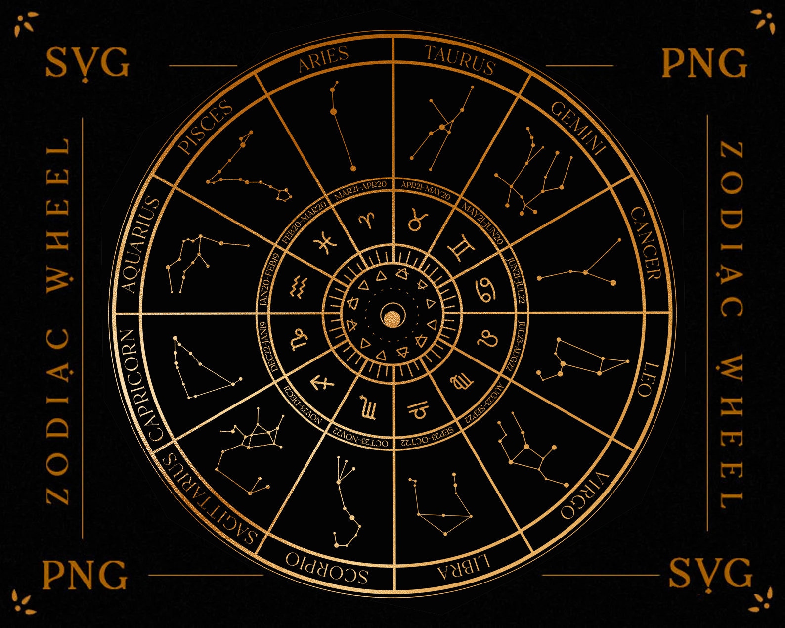 Zodiac Constellations Wheel SVG Astronomy Signs Symbols - Etsy