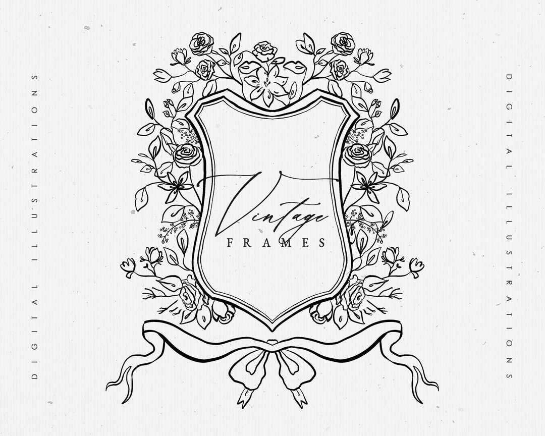Wedding Crests Vintage Frame Logo Floral Wedding Label - Etsy