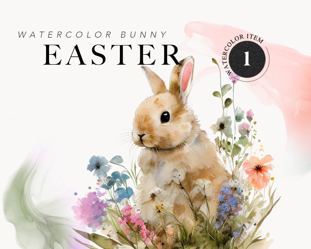 Watercolor Easter Bunny Clipart With Flowers, Spring Summer Baby Shower ...