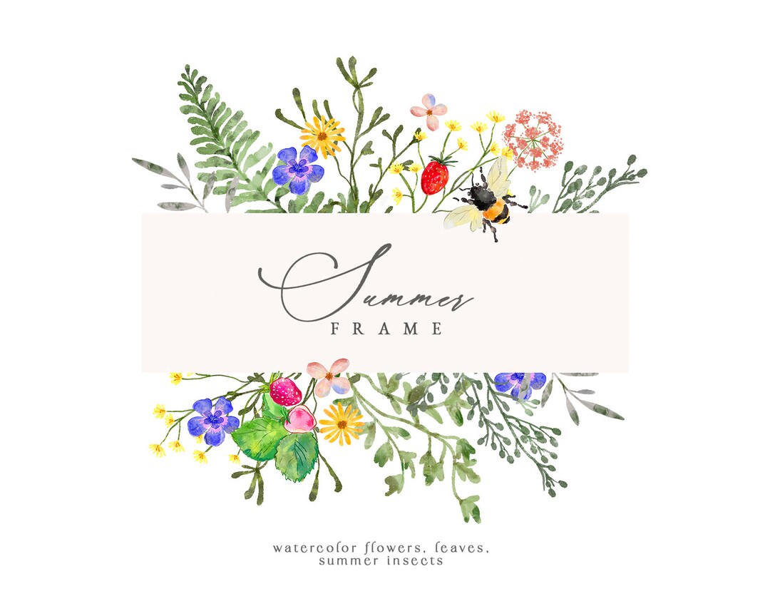 Wildflower Border Flower Clipart, Watercolor Wild Flower Wreath, Meadow ...